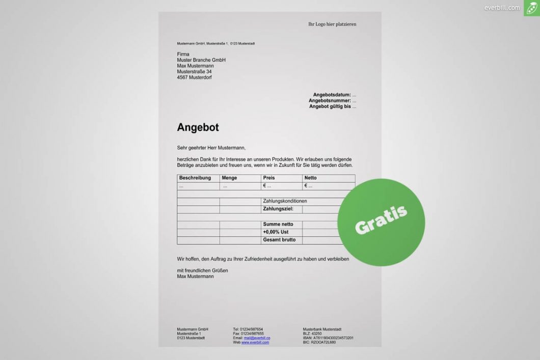 Angebot Muster in Word kostenlos herunterladen