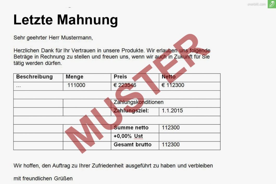 Gratis Mahnungsvorlage herunterladen - everbill Magazin